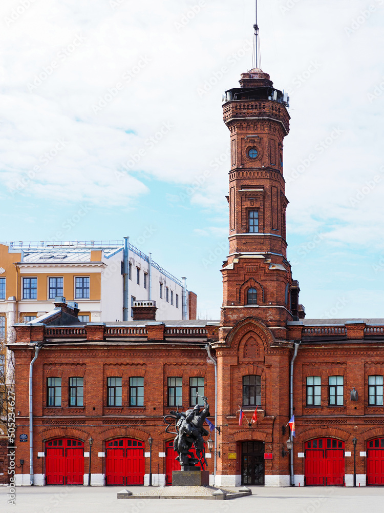 St. Petersburg, Russia - May, 2022: Fire station with Fire tower, an ...