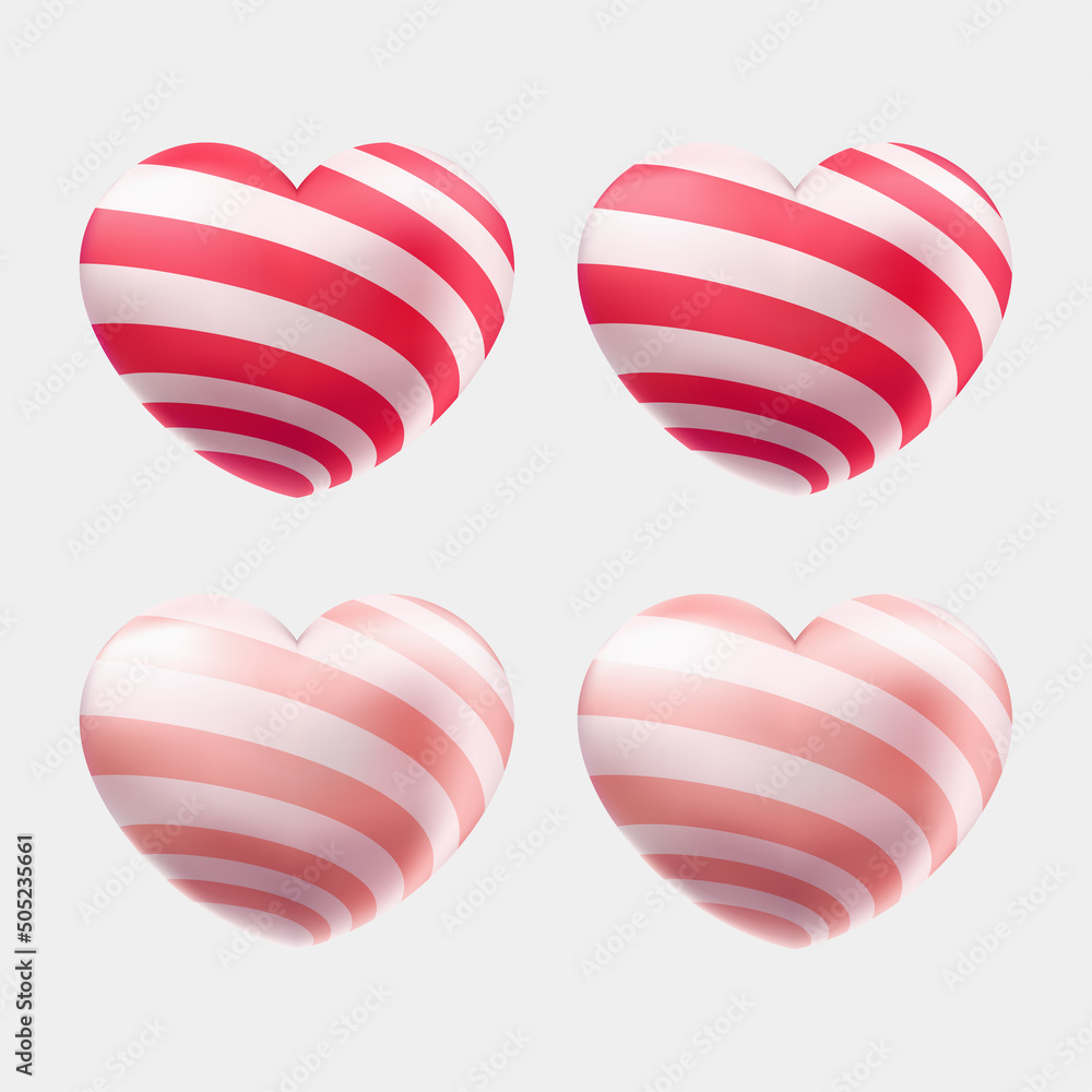 realistic love heart shape 3d vactor mesh render style collection set ...