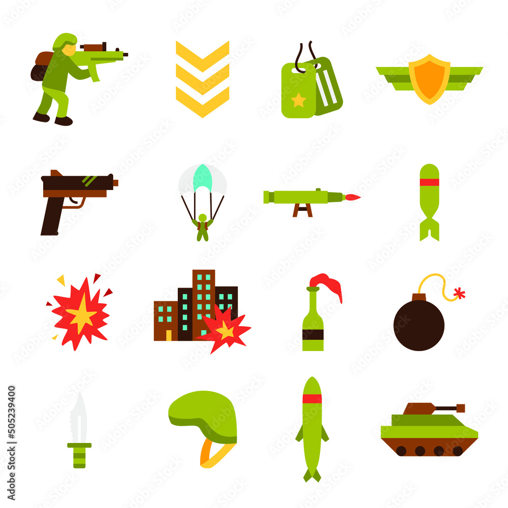 War Army Objects. Vector Illustration of Military Symbols. Stock Vector ...