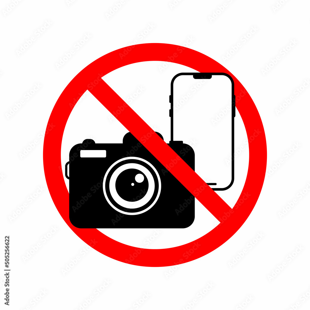 Vektorová grafika „Phone and photo prohibited sign. Warning and stop ...
