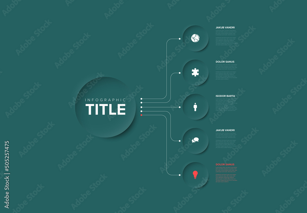Simple Teal Infographic with Big Center Circle and Six Small Icon ...