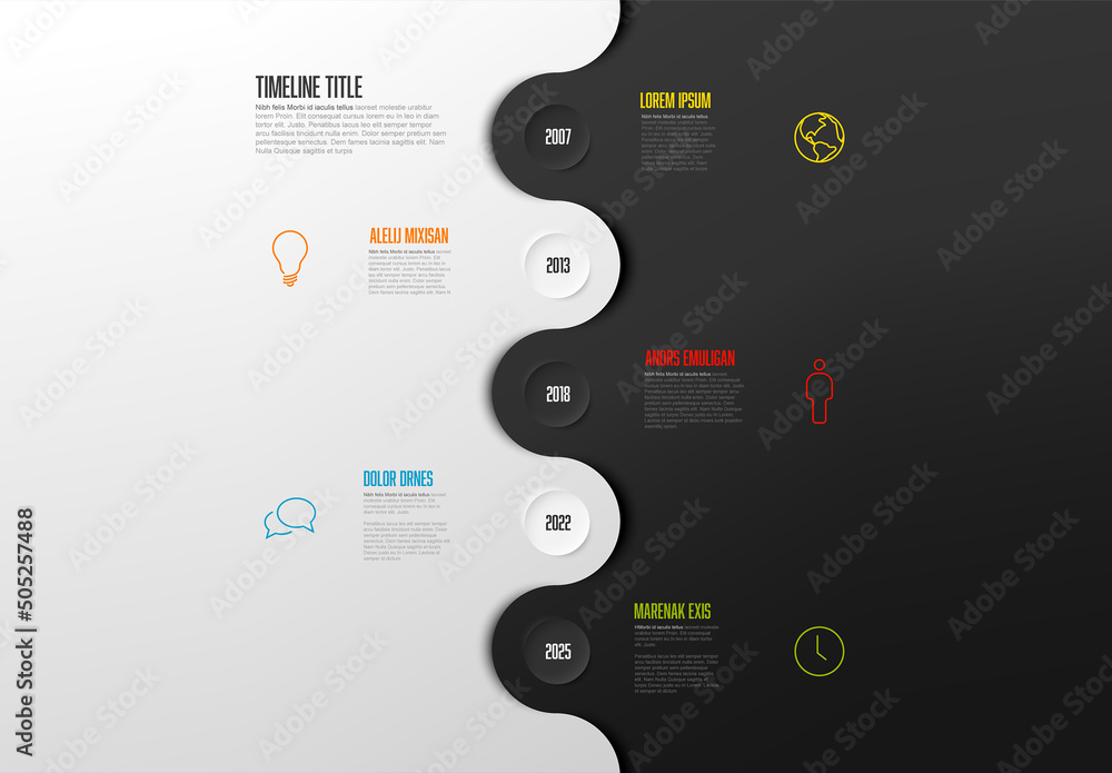 Simple Black and White Vertical Timeline with Some Facts and Icons ...