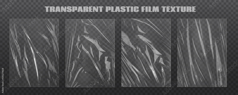 Realistic plastic wrap texture set. Stretched polyethylene cover Stock ...