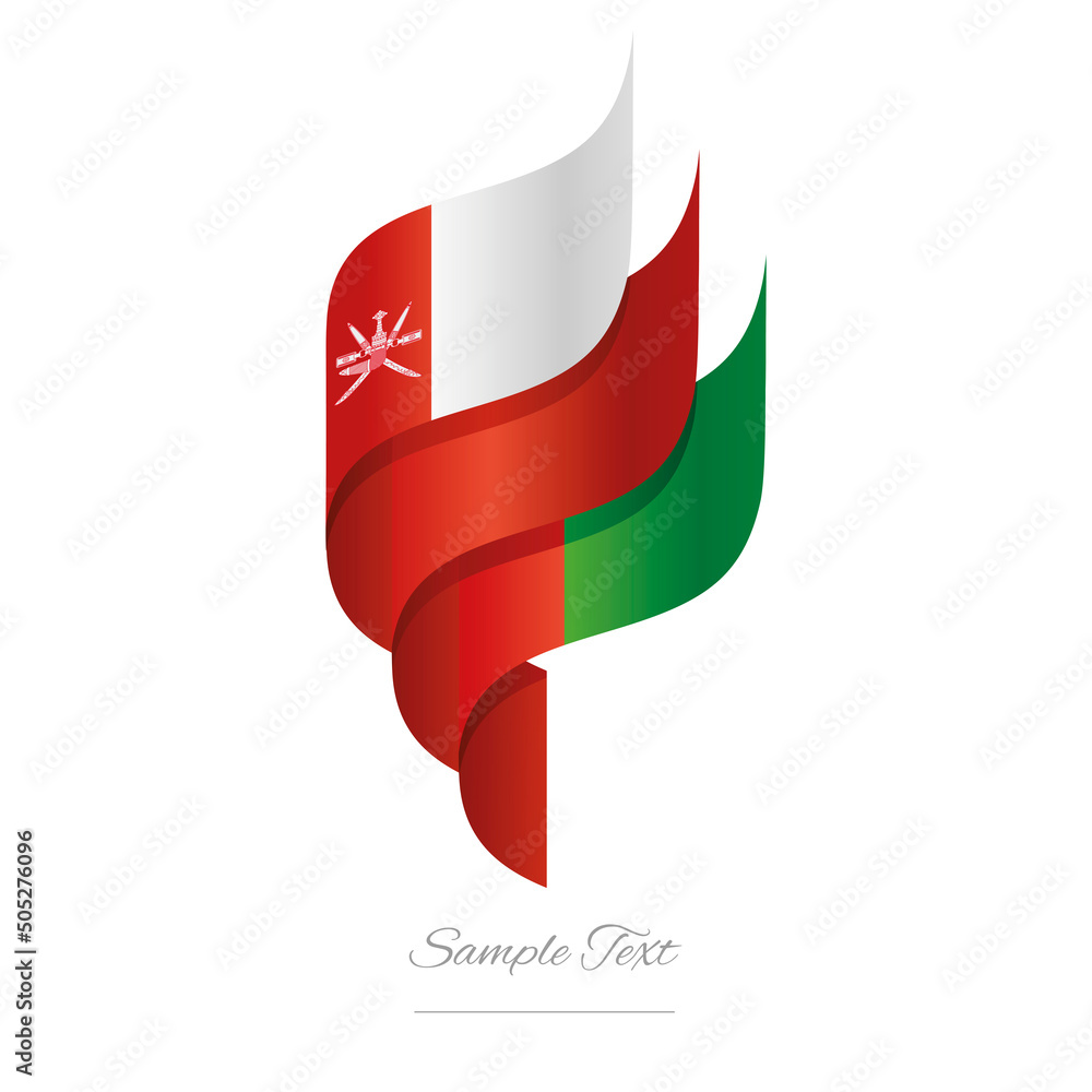 Oman abstract 3D wavy flag red white green modern Omani ribbon torch ...