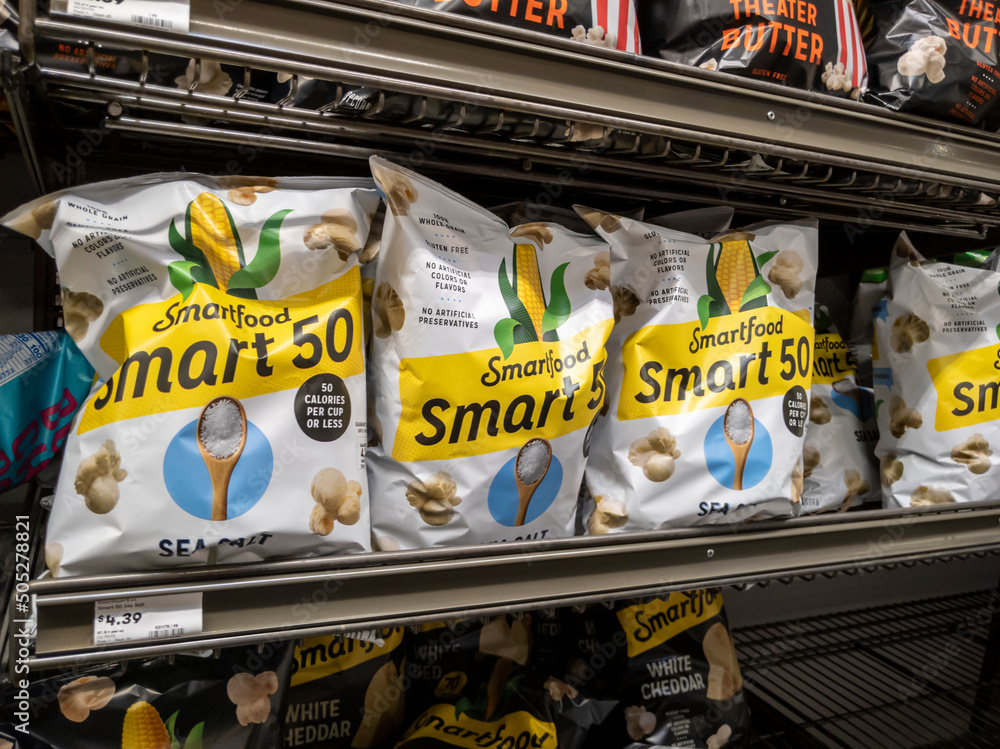 Mill Creek, WA USA - circa May 2022: Angled view of Smartfood brand ...