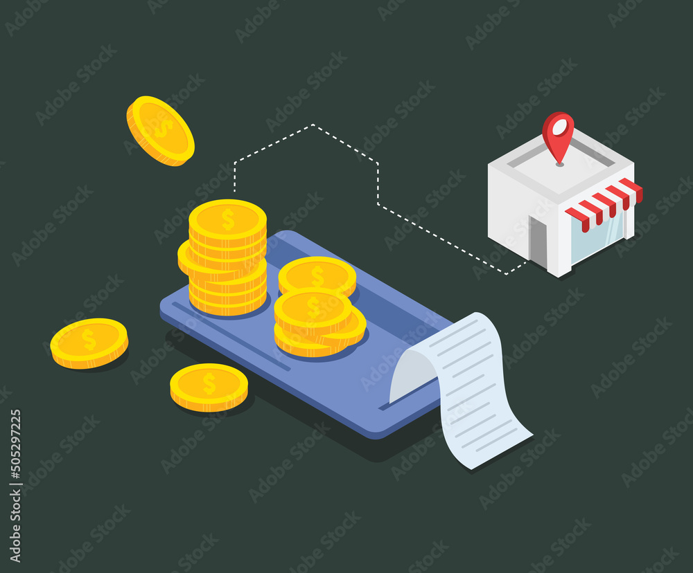 card and coin and consume illustration set. money, spot, bill, spend ...