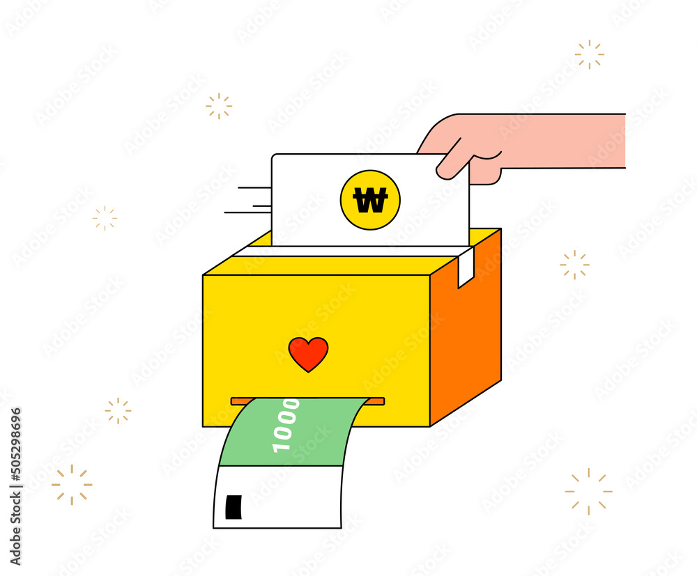 a box where cash comes out when you use a card illustration set ...