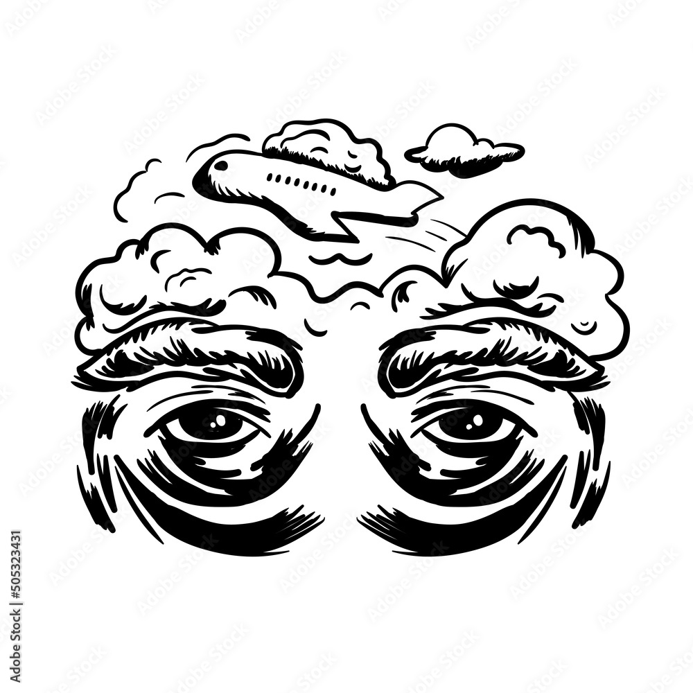 line art of face with Aeroplan. suitable to print on wall art. Stock ...