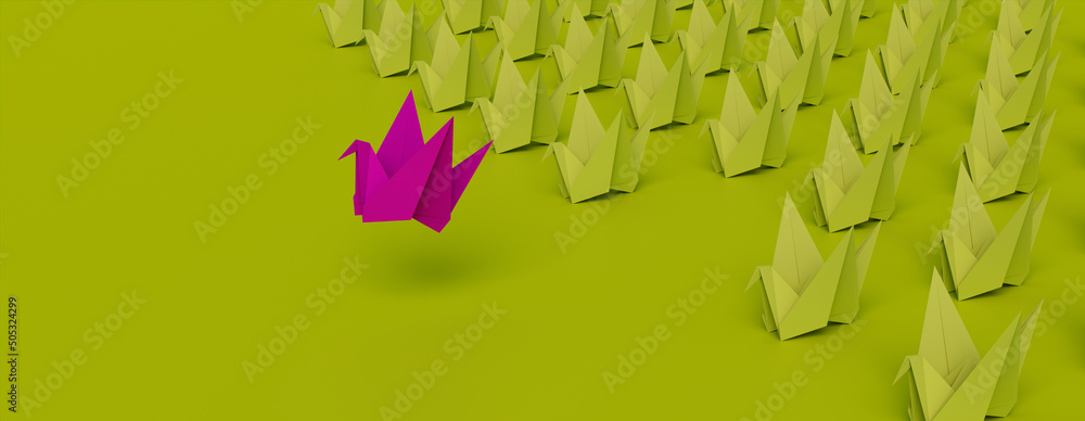 Green, Winner Concept Banner with Origami Birds. Stock Illustration ...