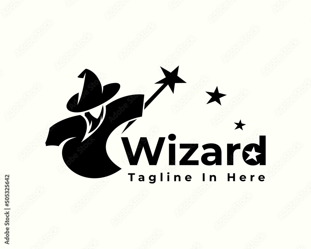 black silhouette magician showing magic logo icon symbol illustration ...