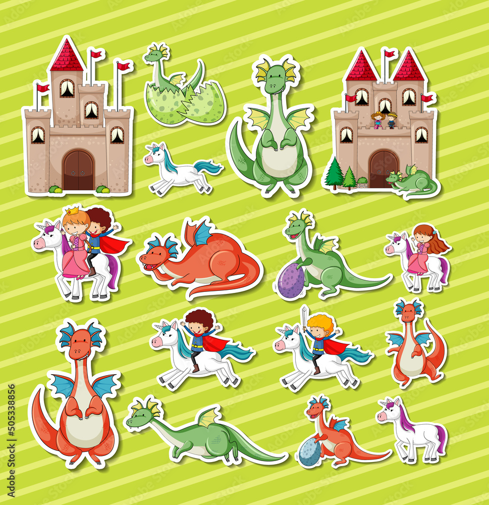 Sticker set of fantasy fairy tale cartoon characters Stock Vector ...
