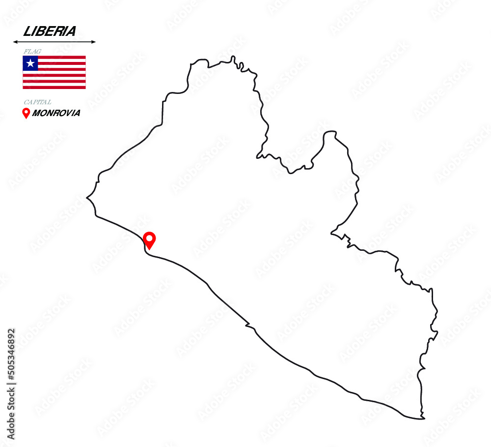 Liberia political map with capital city national flag and borders ...