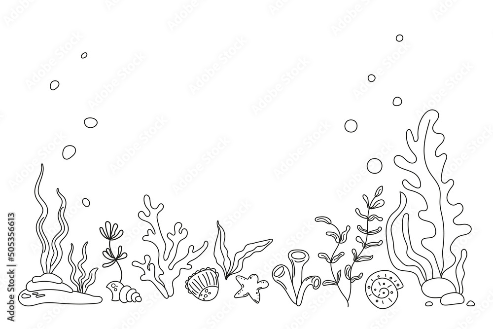 Underwater world with coral reef and seaweed in sea or ocean. Under ...