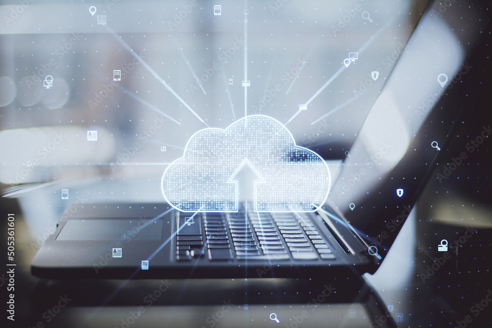 Data and information storage concept with digital cloud technology sign ...