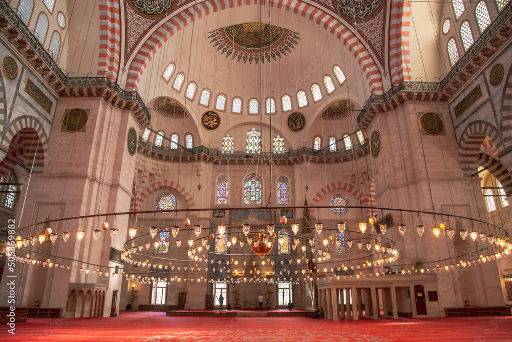 Istanbul, Turkey, 25 March 2019: Suleymaniye Mosque interior view in ...