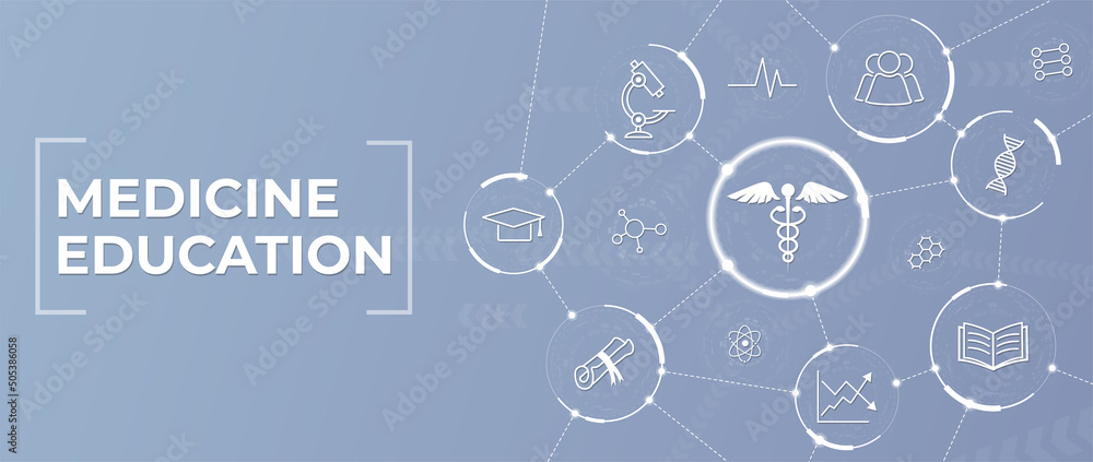 Medicine education - medical innovation background template with icons ...
