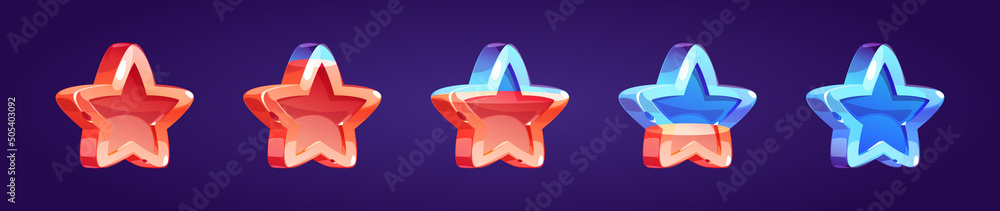 Game icon of rating star changing colors from red to blue. Vector ...