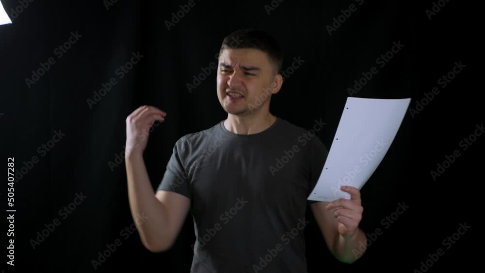 Talented male actor practicing before performance at theater and ...