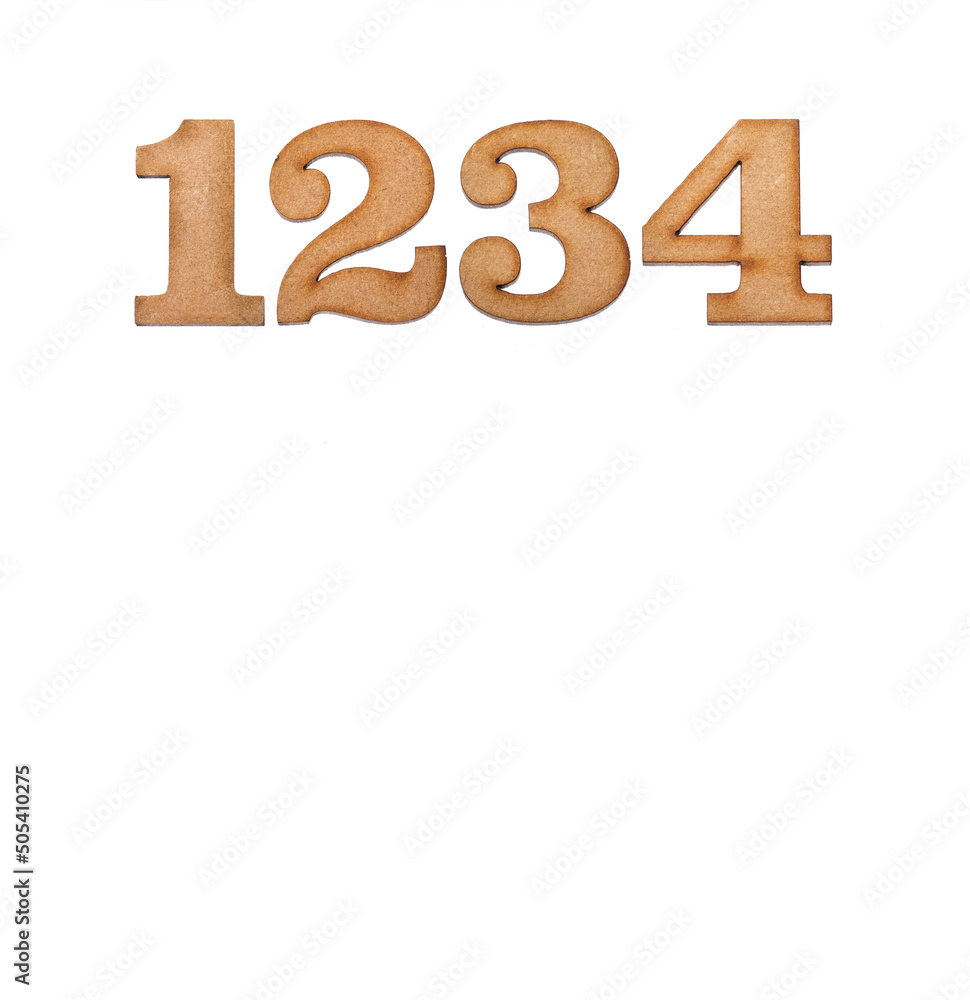 Number 1234 in wood, isolated on white background Stock Illustration ...