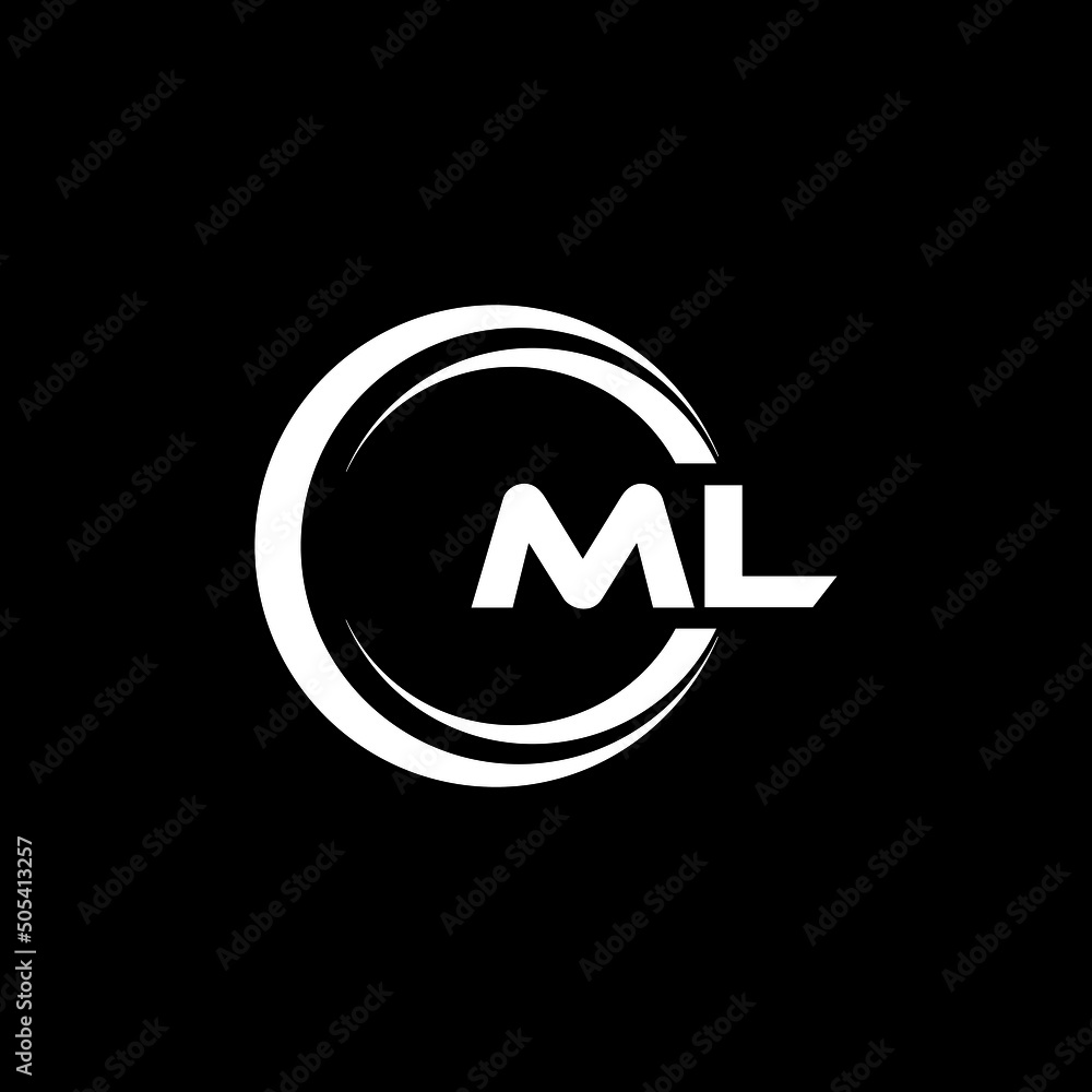 Vettoriale Stock ML letter logo design with black background in ...