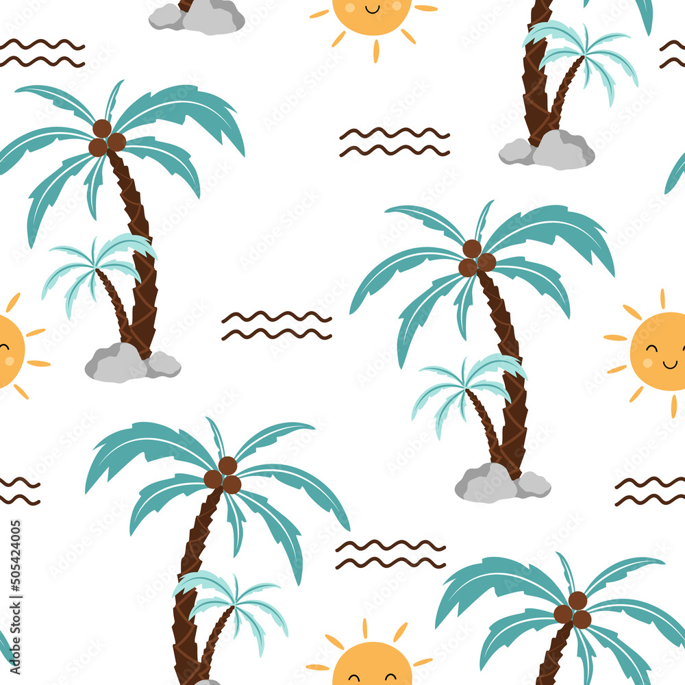 Beautiful seamless pattern palm trees on white background. Design for ...