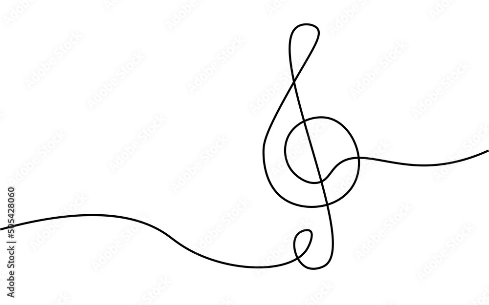 One line music key symbol. Continuous line art drawing classical ...