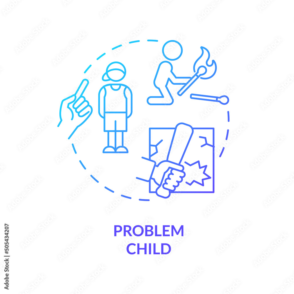Problem child blue gradient concept icon. Scapegoat kid. Child role in ...