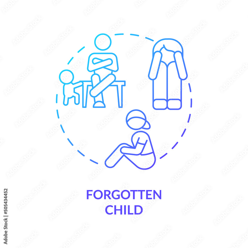 Forgotten child blue gradient concept icon. Toxic relationship. Child ...