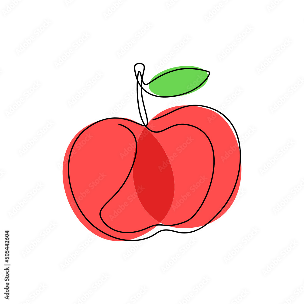 Continuous line of red apple. fruits concept object in simple thin ...