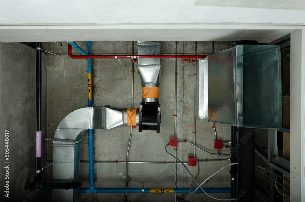 Authentic image, Ducting ventilation system and sanitary piping system ...