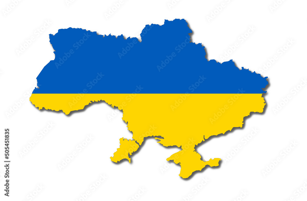 Ukraine map with shadow with national flag colors as background. Stock ...