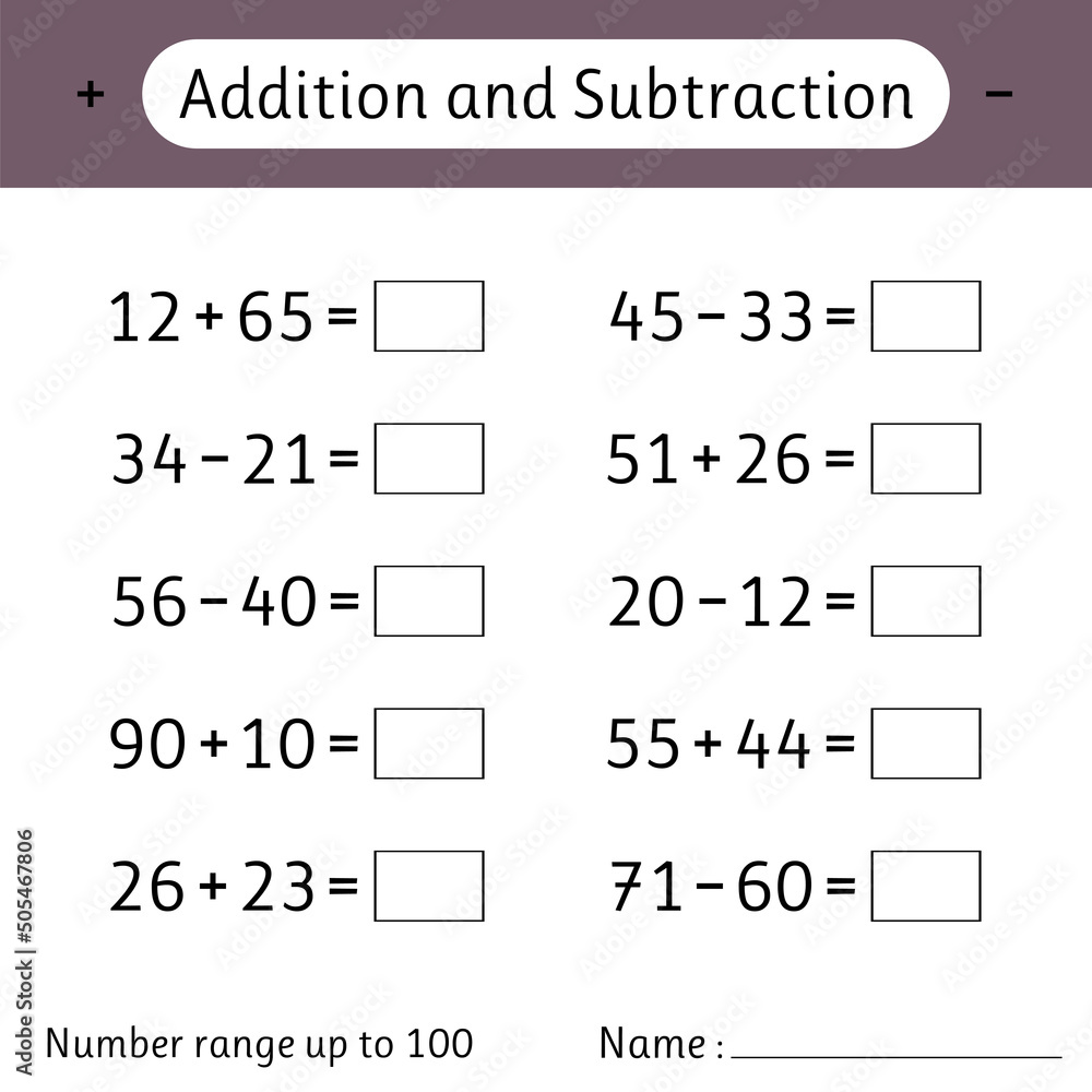 Addition And Subtraction Number Range Up To 100 Mathematics Math Addition And Subtraction Number Range Up To 100 Mathematics Math