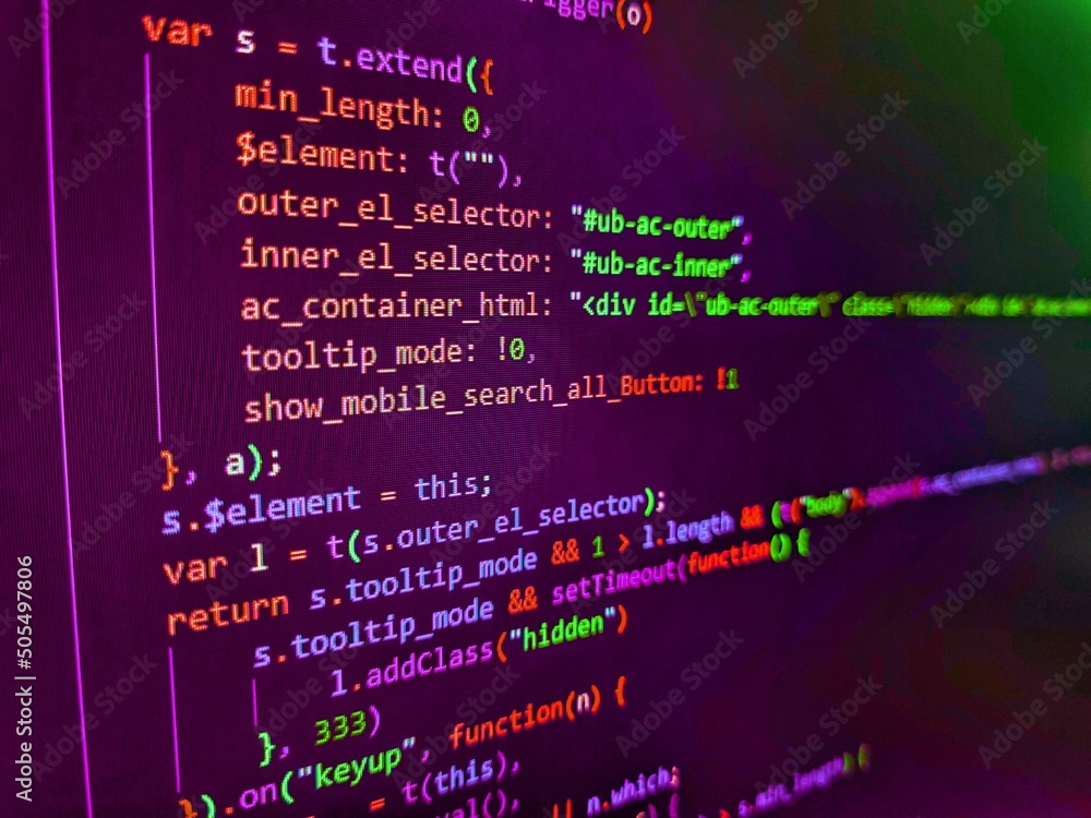 Binary computer code background, abstract. Mobile app building. Monitor ...