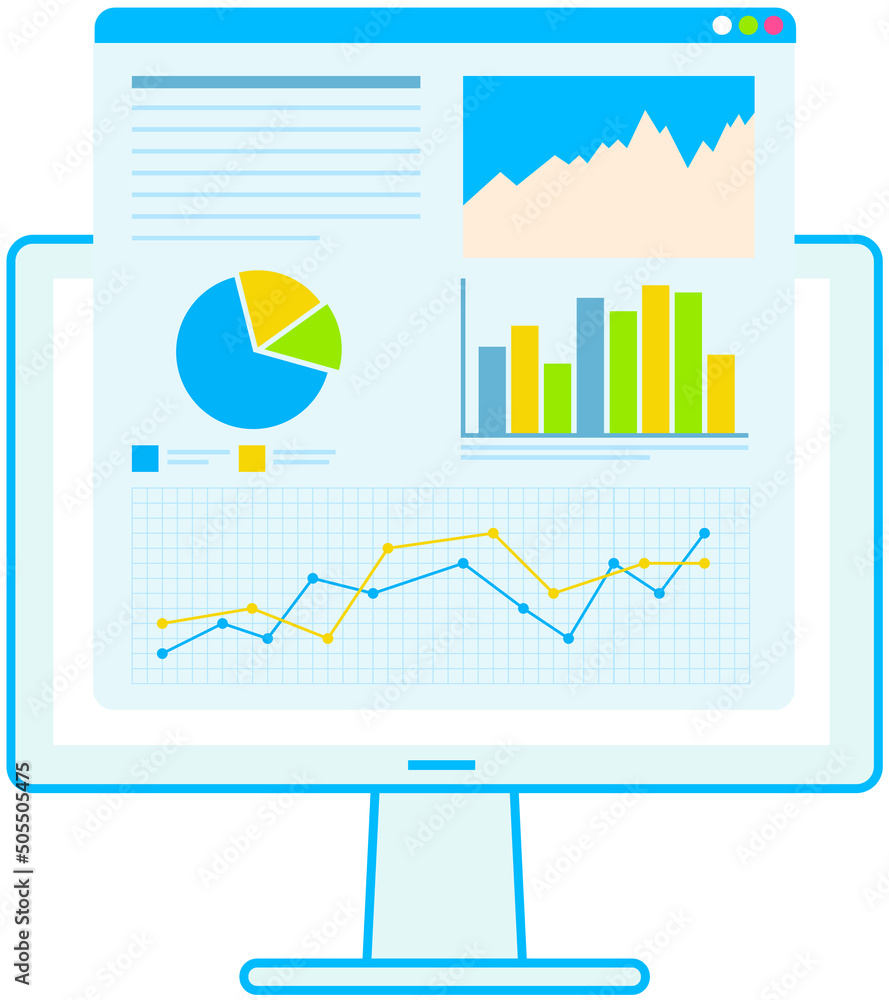 Financial accounting report on screen. Business process diagram on ...