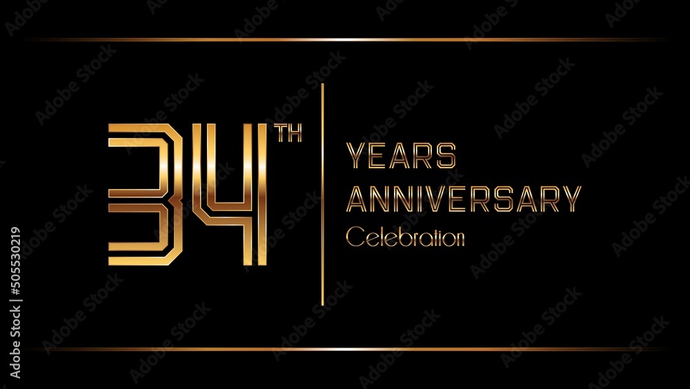 34 Years Anniversary logotype. Anniversary celebration template design ...