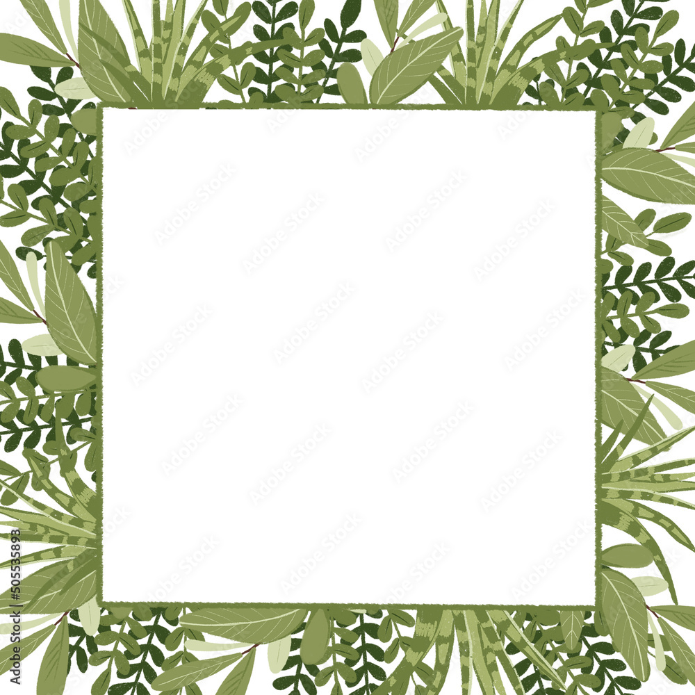 Frame of beautiful green leaves. For invitations, cards and other ...