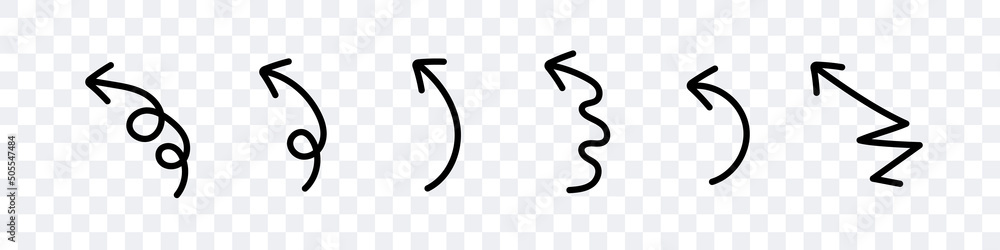 Black curly arrows isolated on a transparent background. Arrows of ... Black curly arrows isolated on a transparent background. Arrows of ...