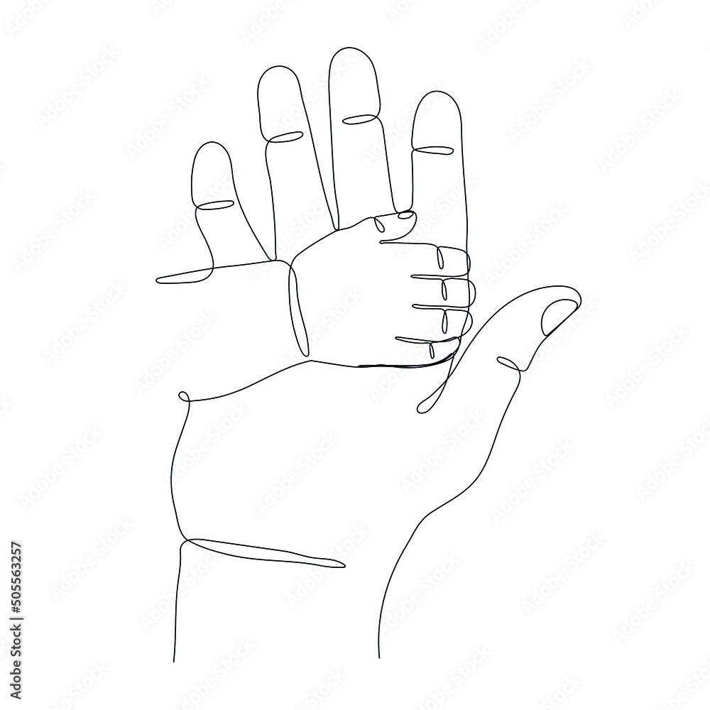 One single line drawing hand father and baby vector illustration, baby ...