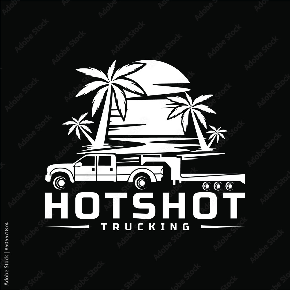 Hotshot trucking delivering beach palm logo design vector illustration ...