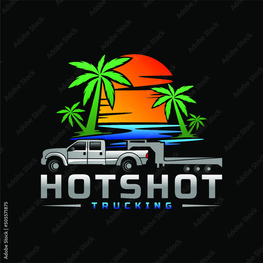 Hotshot trucking delivering beach palm logo design vector illustration ...