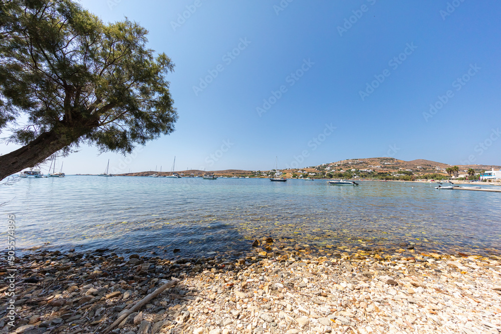 On the beach side of Paros. Livadia Beach, Paros island, Greece. The ...