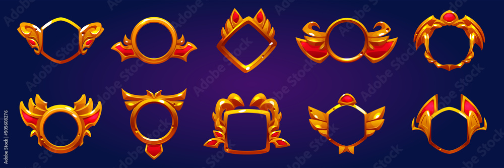 Golden avatar frames, game winner award badges isolated on background ...