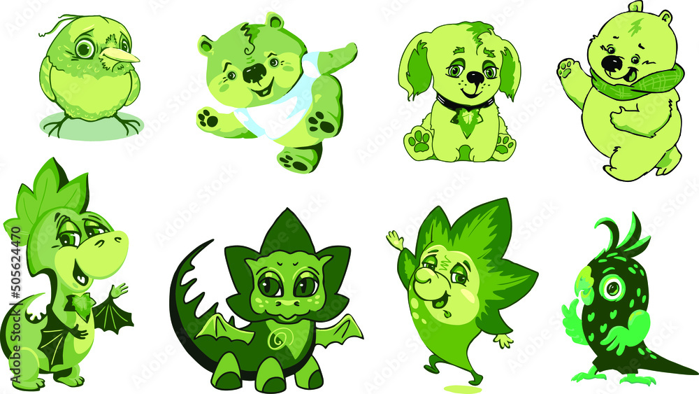 Cartoon humanized green creatures can be a logo or a mascot. Stock ...