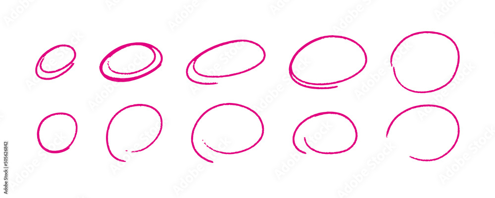 Sketch highlight circle frame set. Doodle marker pen hand drawn ...