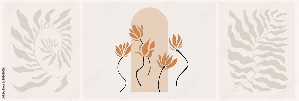 Abstract groovy floral posters. Modern trendy Matisse minimal style ...