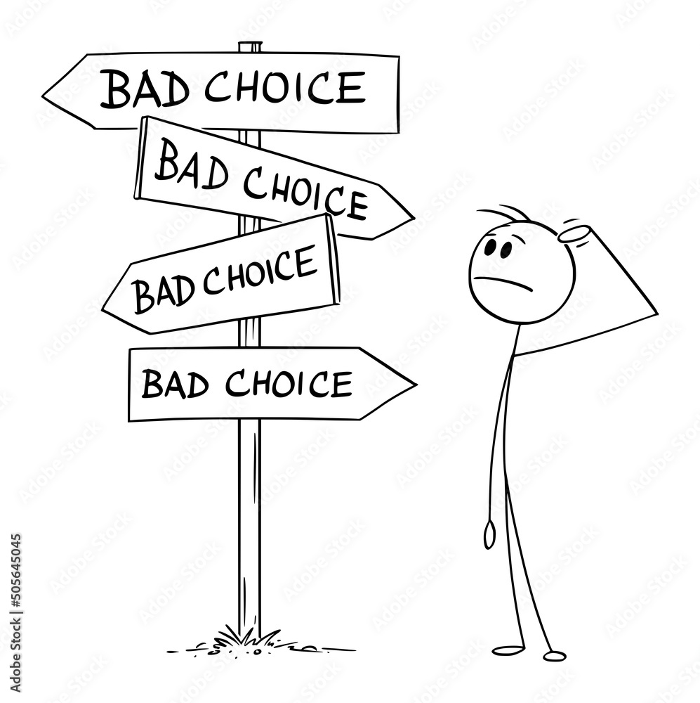 Person or Businessman Standing on Crossroad, Choose from Bad Choices ...