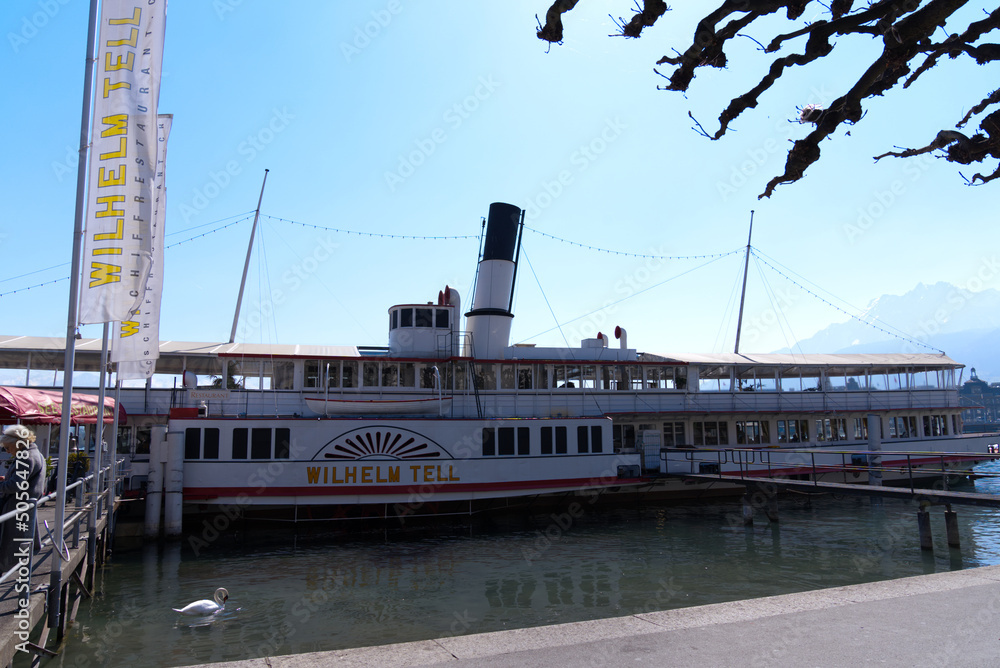 Old paddle steamer named Wilhelm Tell at Lake Lucerne now out of ...