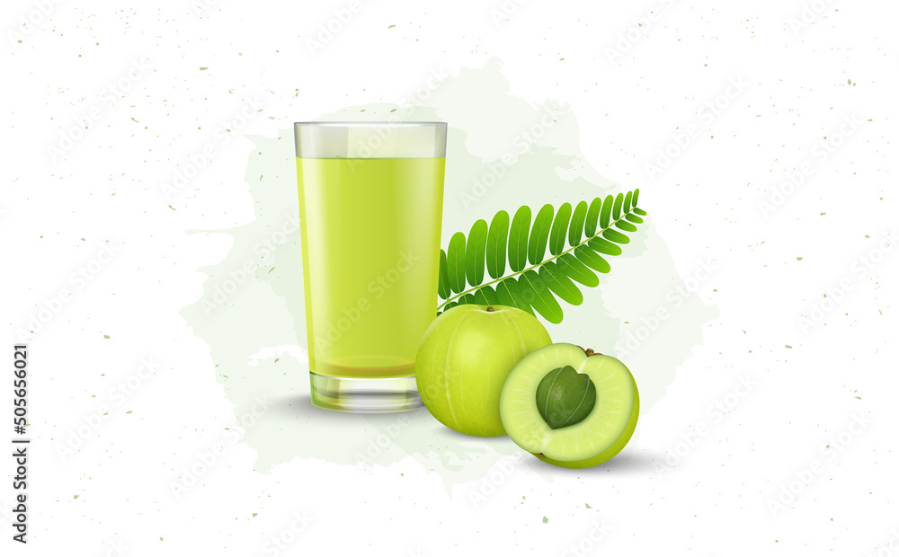 Amla Juice (Indian gooseberry) and Fruit vector illustration with green ...
