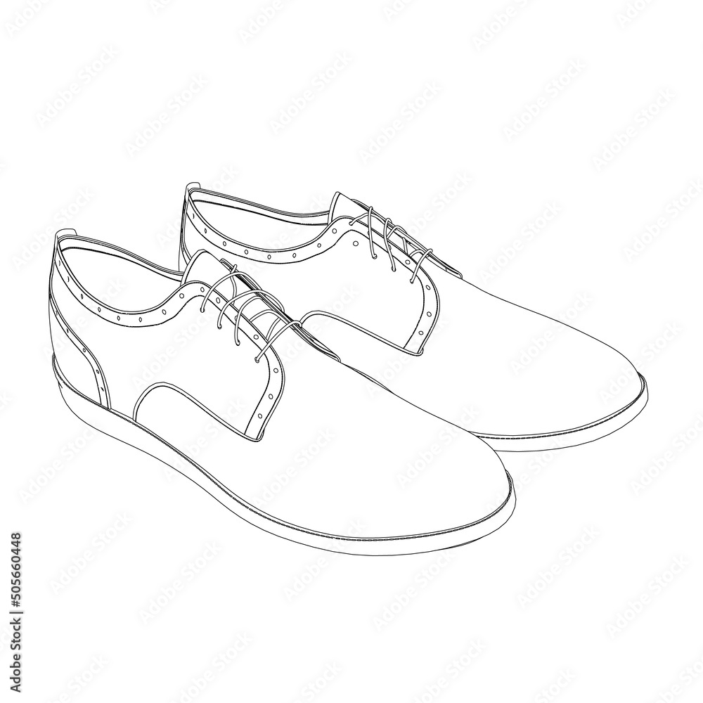 Contour of men's shoes from black lines isolated on white background ...