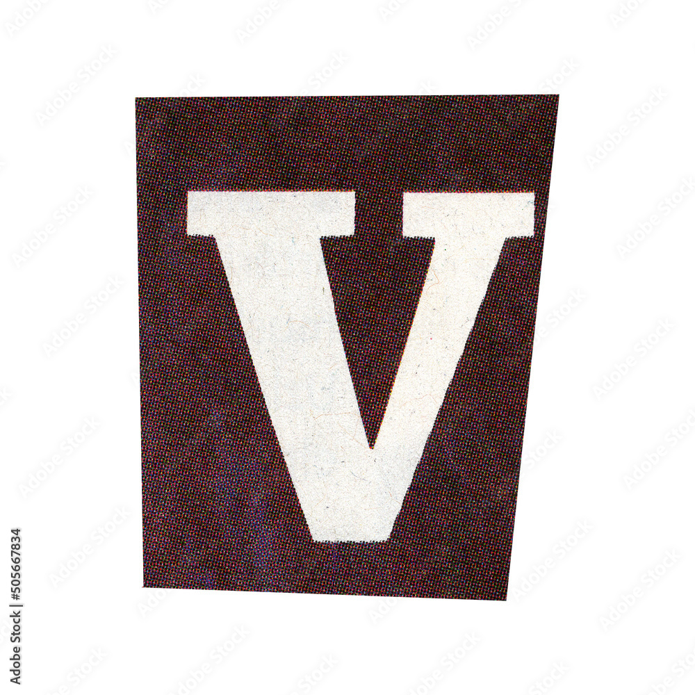 letter v magazine cut out font, ransom letter, isolated collage ...